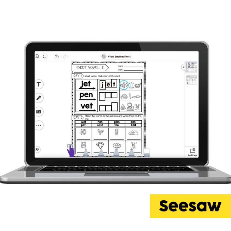 Digital Seesaw - 2nd Grade Phonics Worksheets - Short Vowel E - Lucky ...
