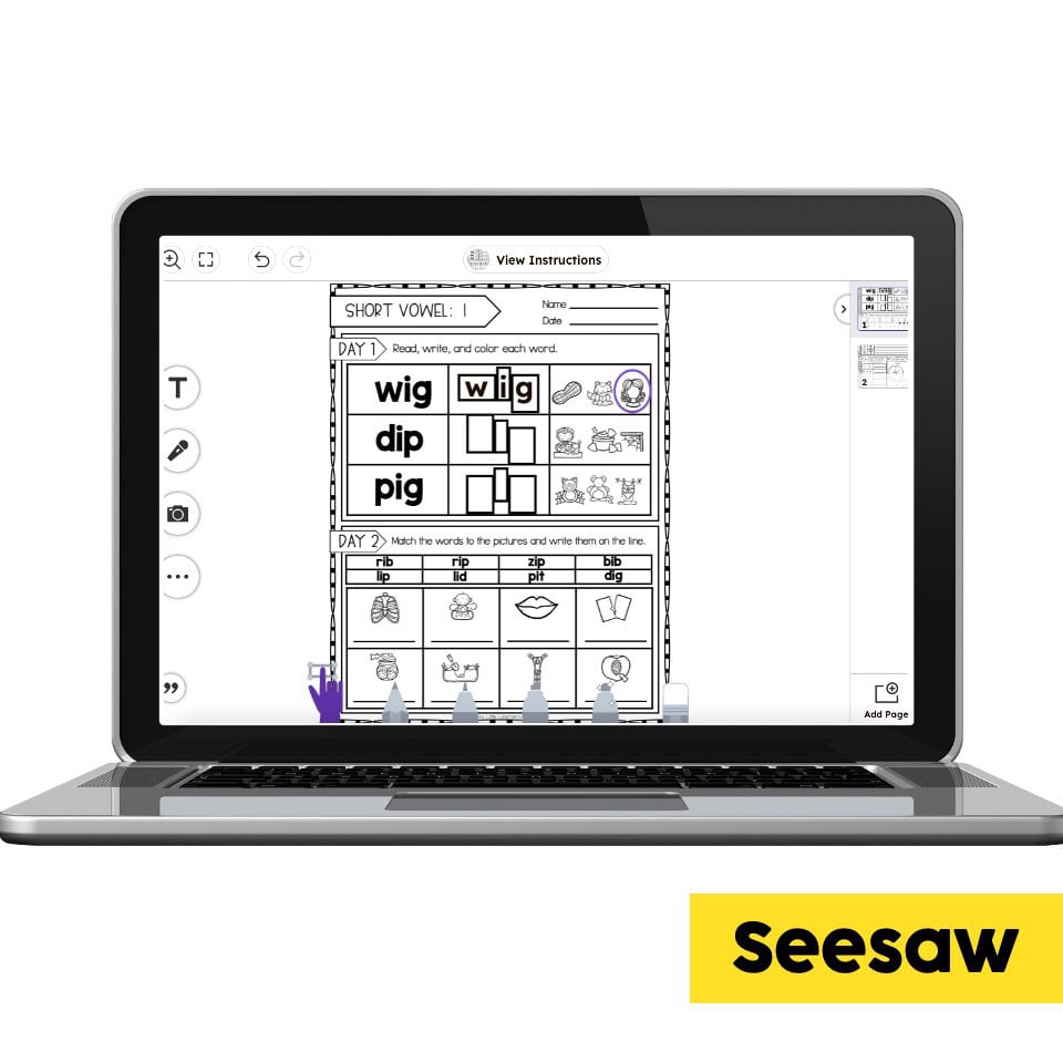 Digital Seesaw - 2nd Grade Phonics Worksheets - Short Vowel I - Lucky ...