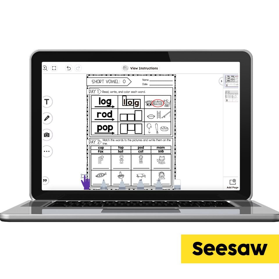 Digital Seesaw - 2nd Grade Phonics Worksheets - Short Vowel O - Lucky ...