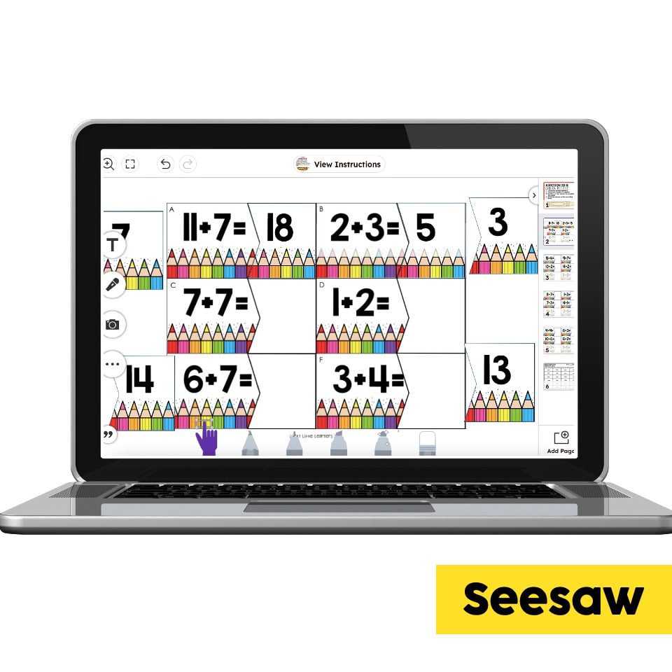 Digital Seesaw - 2nd Grade September Math Center - Addition to 18 ...