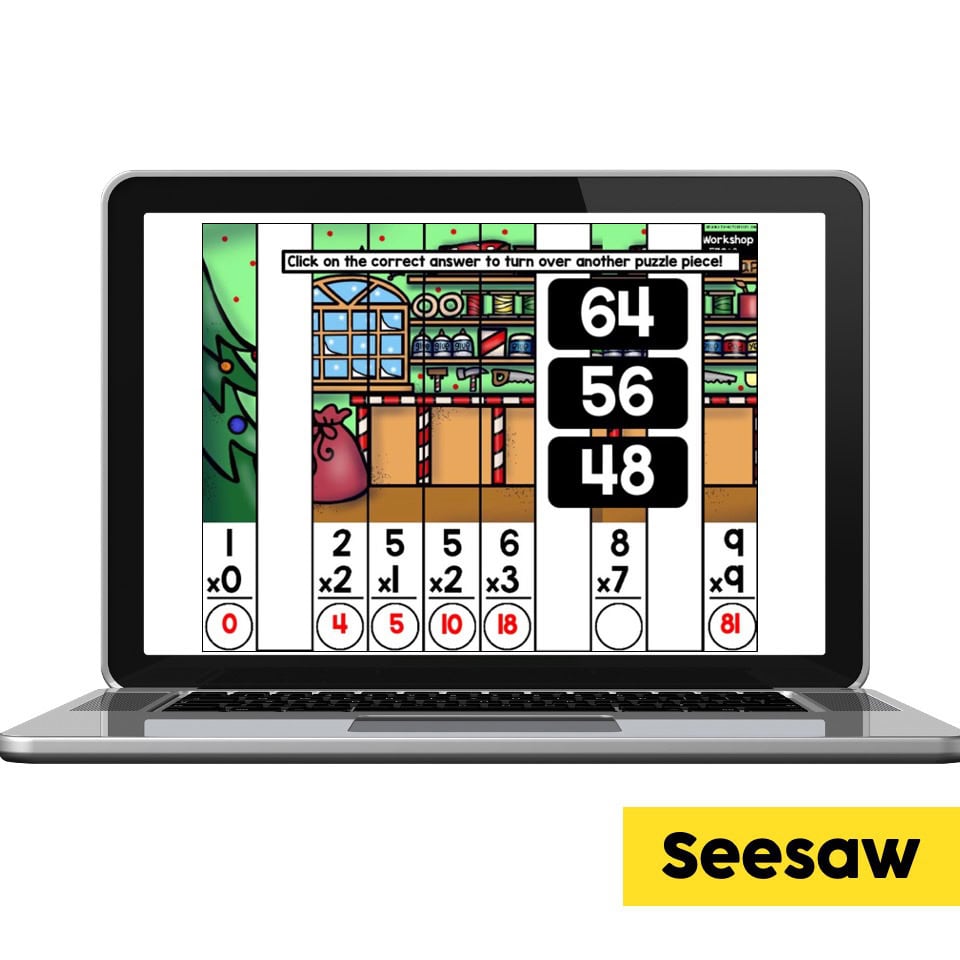 Digital Seesaw December Math Puzzle – Multiplication Math Facts - Lucky ...