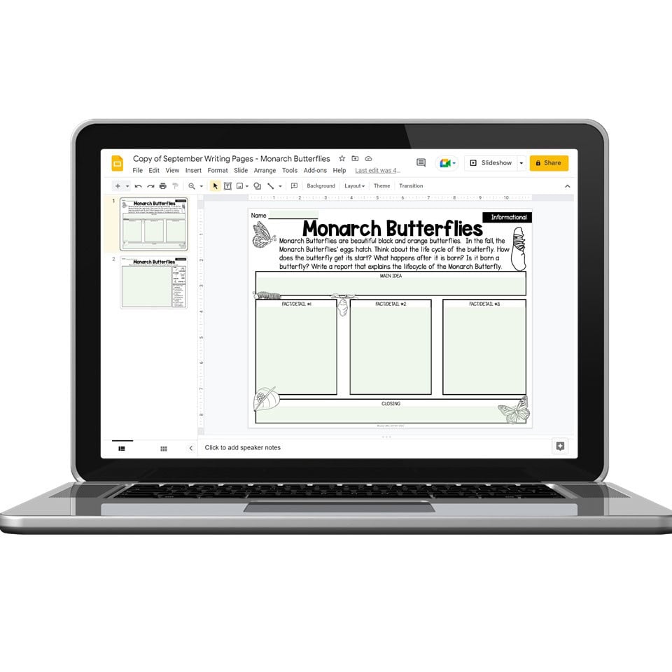 Digital - September Writing Pages - Informational - Monarch Butterflies ...