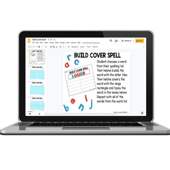 Digital Spelling Activities - Build Cover Spell - Lucky Little Learners