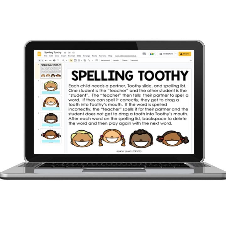 Digital Spelling Activities - Spelling Toothy - Lucky Little Learners