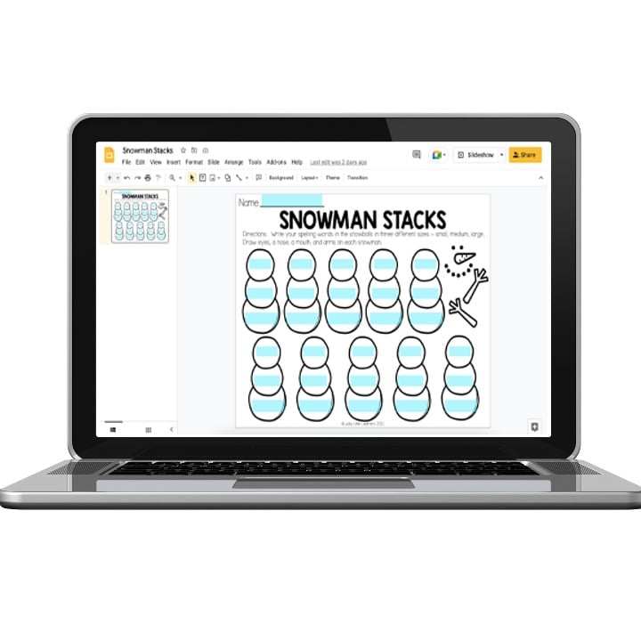 Digital Spelling Activities - Holiday and Seasonal - Snowman Stacks ...
