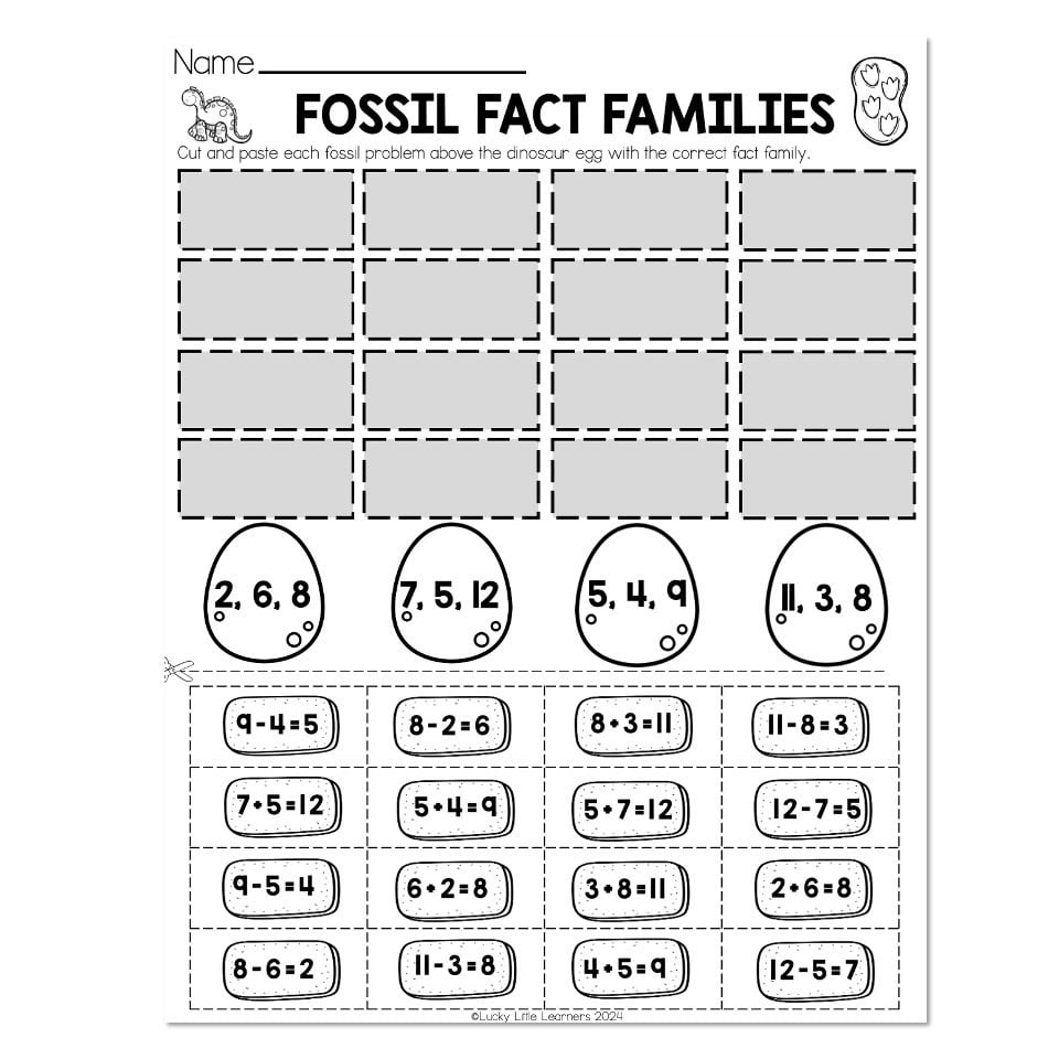 Dinosaur Transformation - Math - Fact Families - Fossil Fact Families ...