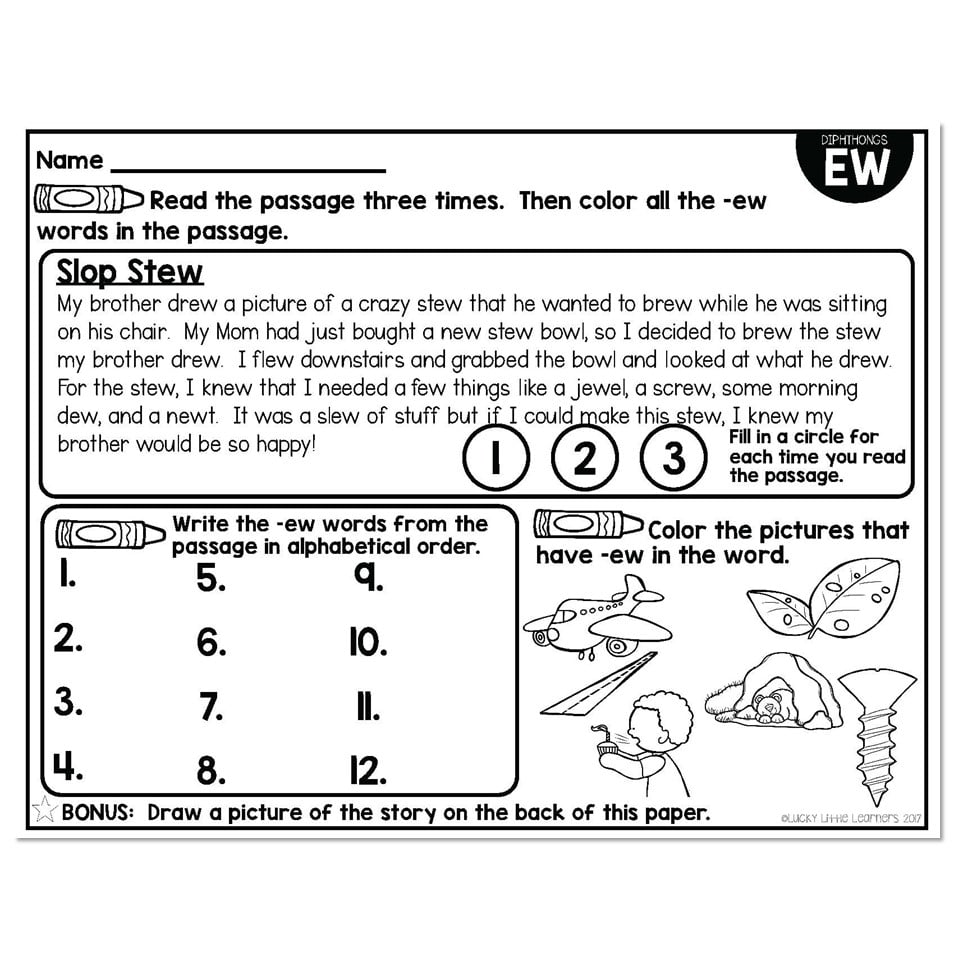 EW - Long Vowels Phonics Mats 2nd Grade - Lucky Little Learners
