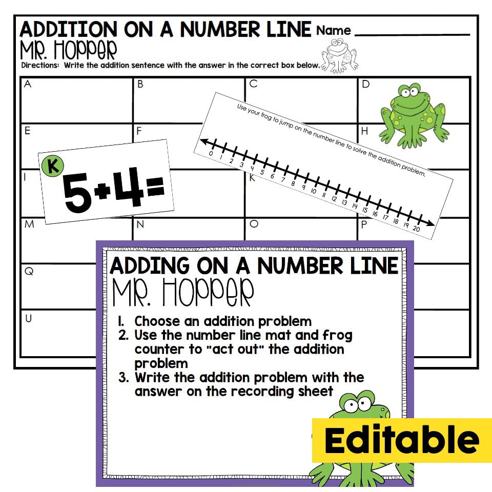 Editable - 1st Grade September Math Center - Adding on a Number Line ...