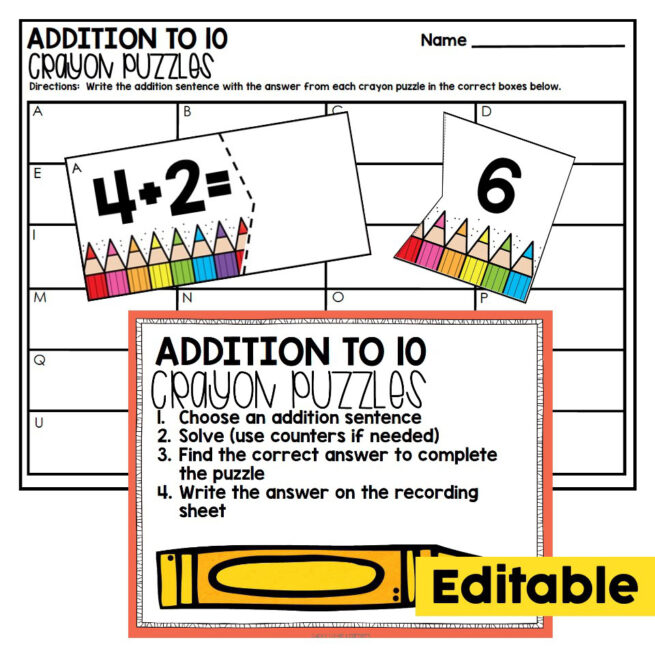 Editable - 1st Grade September Math Center - Addition to 10 - Lucky ...