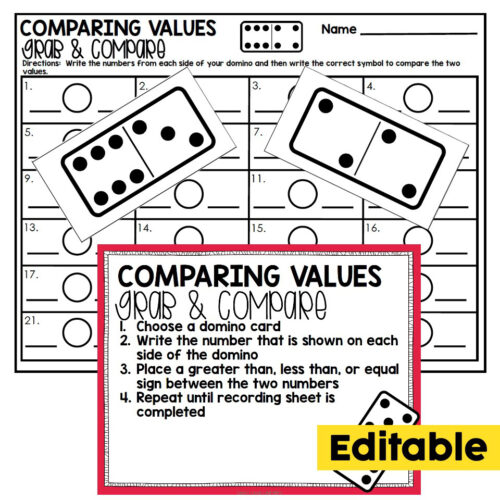 Editable - 1st Grade September Math Center - Comparing Values - Lucky ...