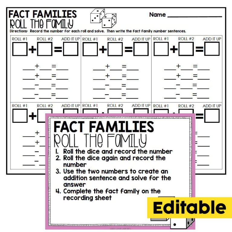 Editable - 1st Grade September Math Center - Fact Families - Lucky ...