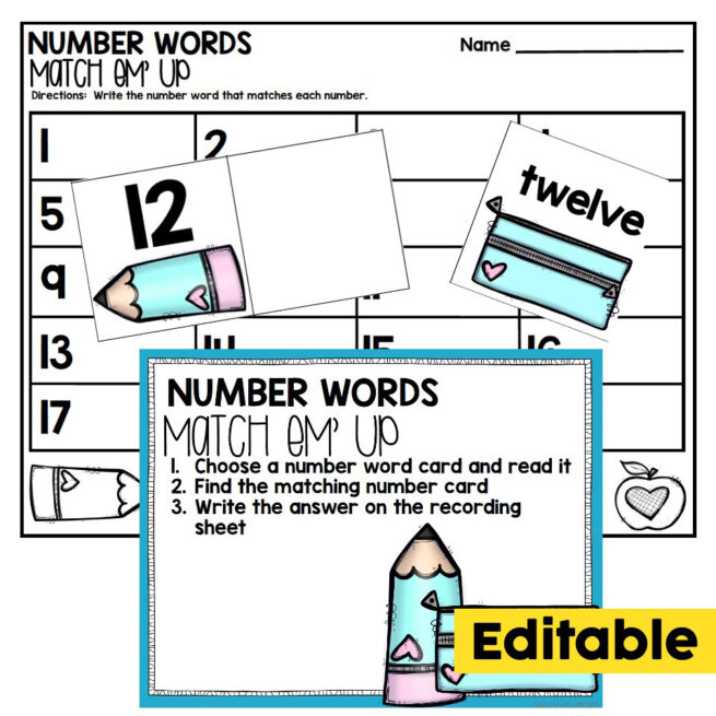 Editable - 1st Grade September Math Center - Number Words - Lucky ...