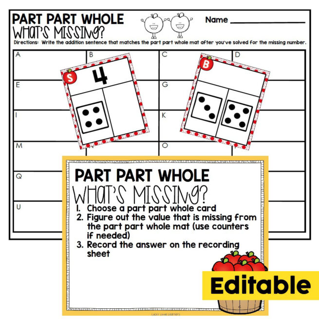 Editable - 1st Grade September Math Center - Part Part Whole - Lucky ...