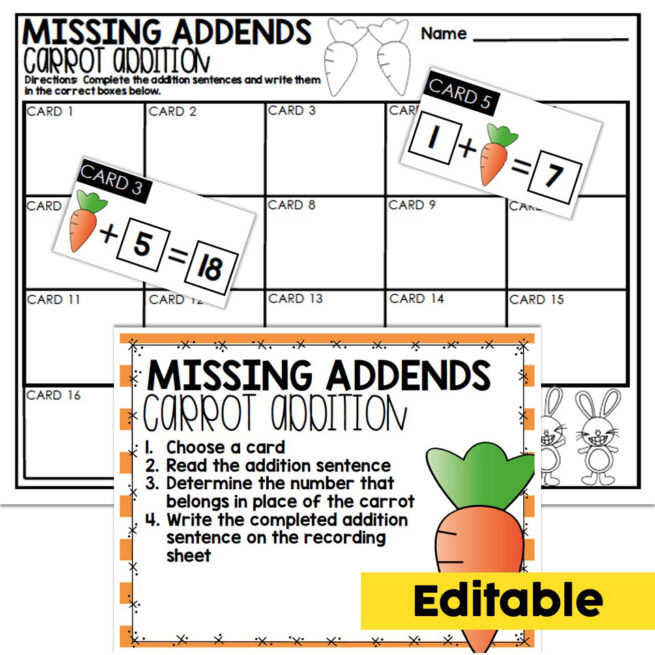 Editable - 2nd Grade April Math Center - Missing Addends - Lucky Little ...