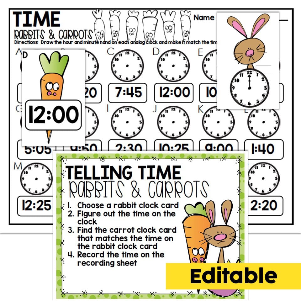 Editable - 2nd Grade April Math Center - Telling Time - Lucky Little ...