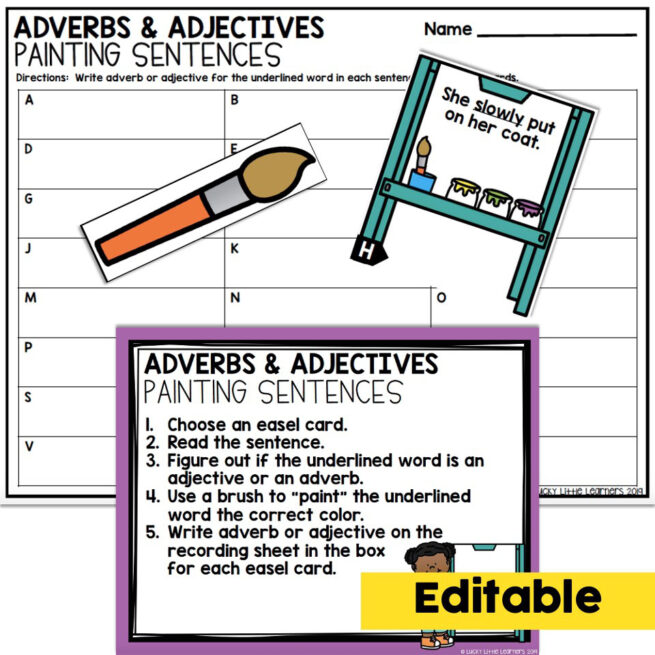 Editable - 2nd Grade Grammar Center - Adjective or Adverb - Lucky ...