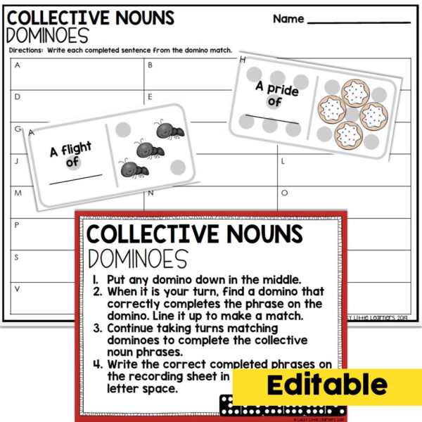 Editable - 2nd Grade Grammar Center - Collective Nouns - Lucky Little ...
