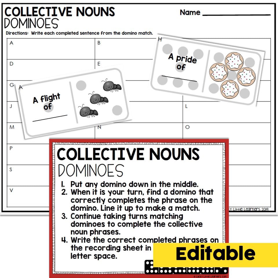 Editable - 2nd Grade Grammar Center - Collective Nouns - Lucky Little ...