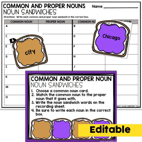 Editable - 2nd Grade Grammar Center - Common and Proper Nouns - Lucky ...