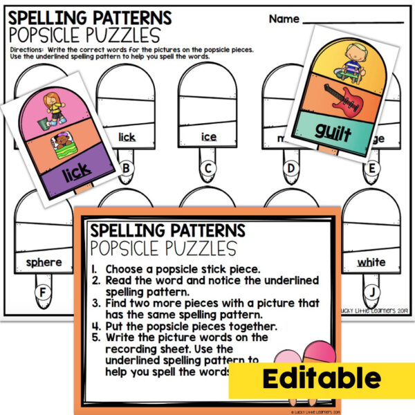 Editable - 2nd Grade Grammar Center - Generalize Spelling Patterns ...