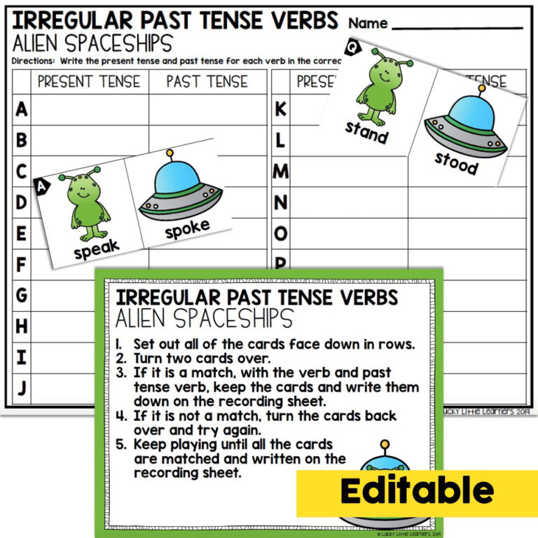 Editable - 2nd Grade Grammar Center - Irregular Past Tense Verbs ...