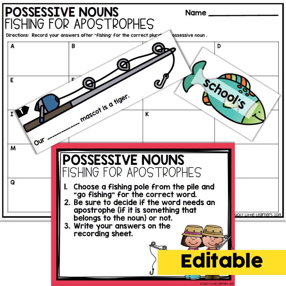Editable - 2nd Grade Grammar Center - Possessive Nouns - Lucky Little ...