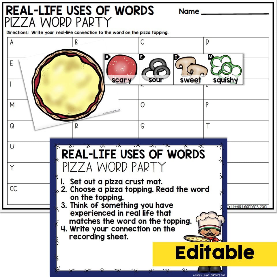 Editable - 2nd Grade Grammar Center - Real-Life Uses of Words - Lucky ...