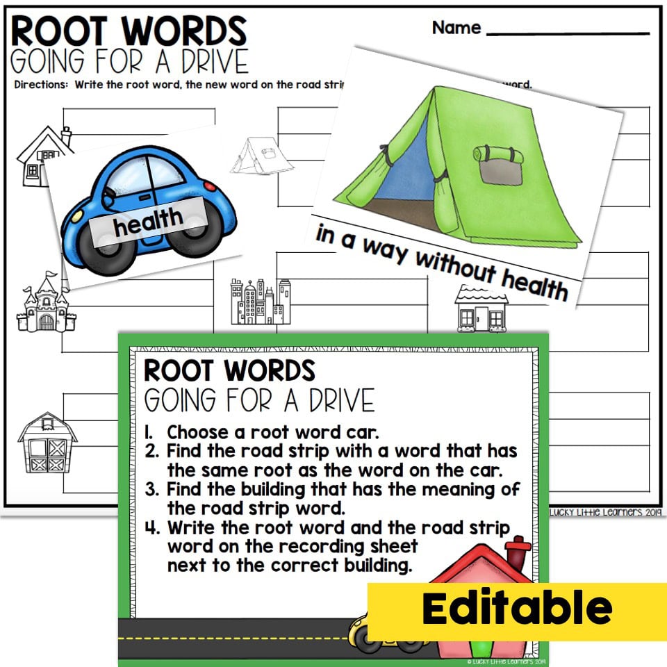 Editable - 2nd Grade Grammar Center - Root Words - Lucky Little Learners