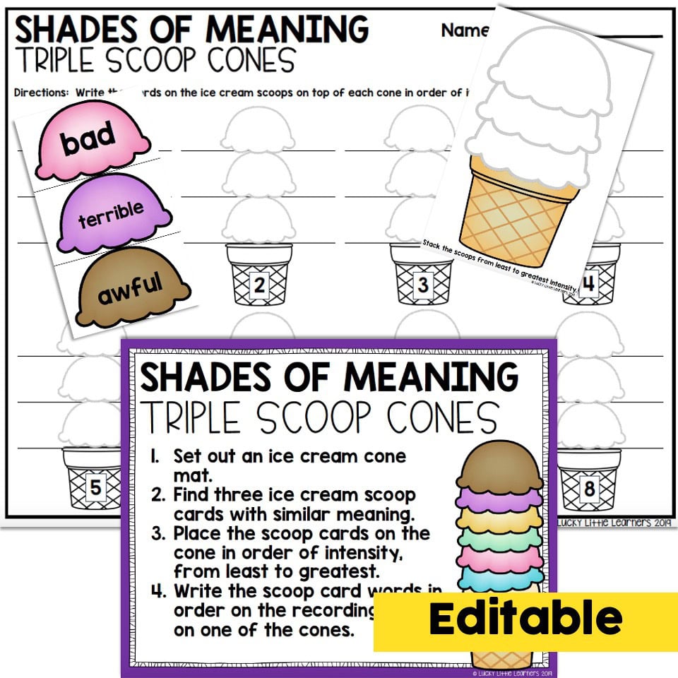 Editable - 2nd Grade Grammar Center - Shades of Meaning - Lucky Little ...