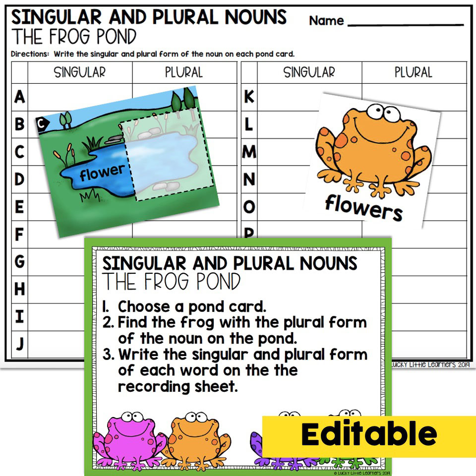 Editable - 2nd Grade Grammar Center - Singular and Plural Nouns - Lucky ...