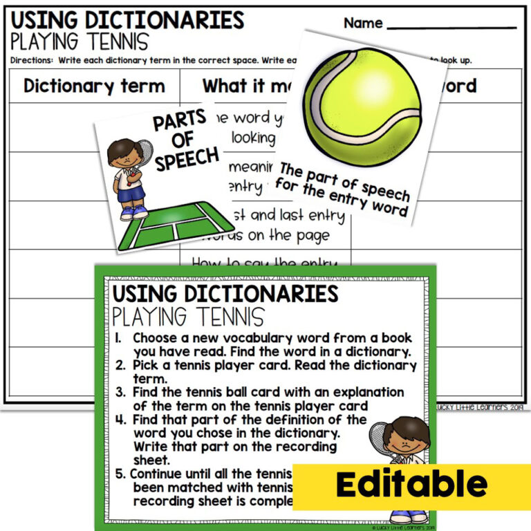 Editable - 2nd Grade Grammar Center - Using Dictionaries - Lucky Little ...