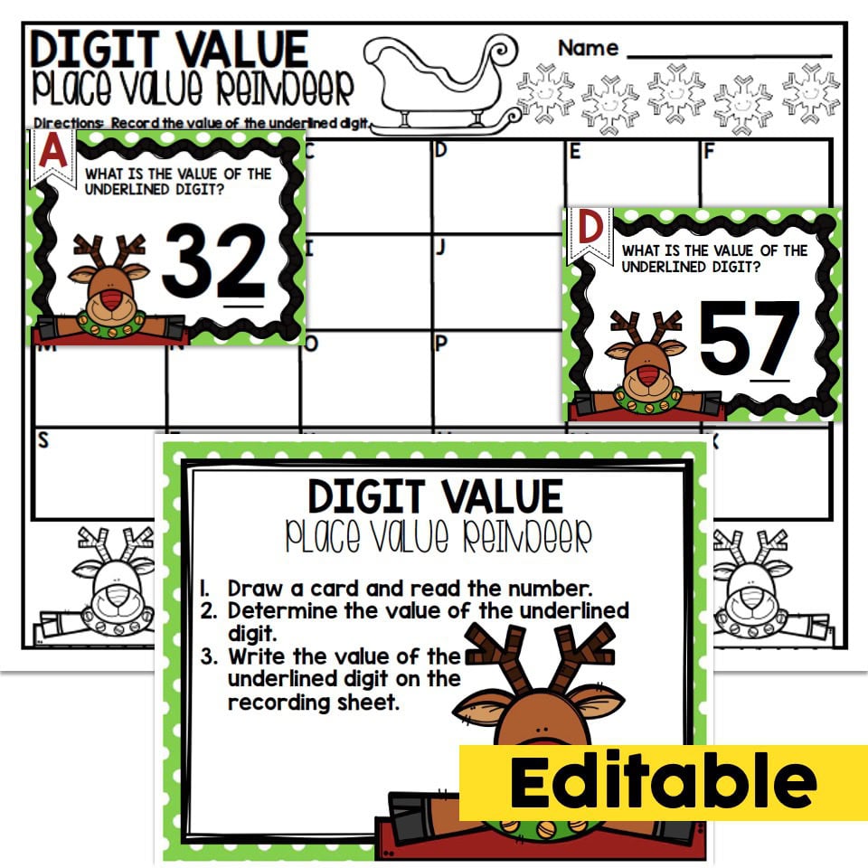 Editable 2nd Grade Math Center - December - Digit Value - Place Value ...