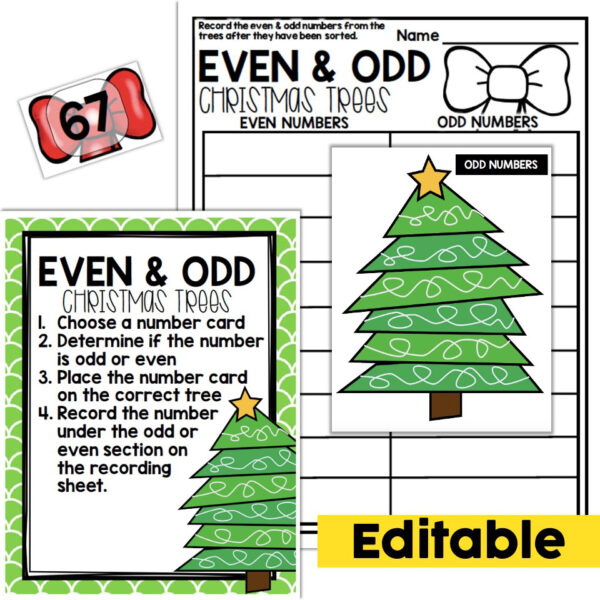 Editable 2nd Grade Math Center - December - Even and Odd - Christmas ...
