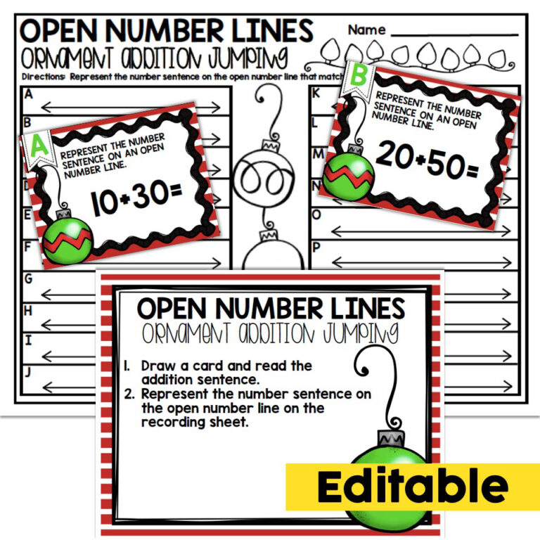 Editable 2nd Grade Math Center - December - Open Number Lines ...