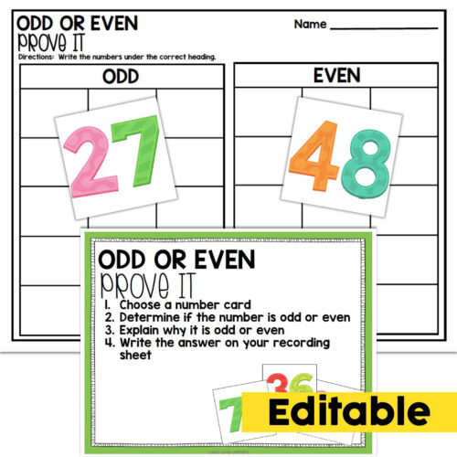Editable 2nd Grade Math Center - September - Odd or Even - Prove It ...