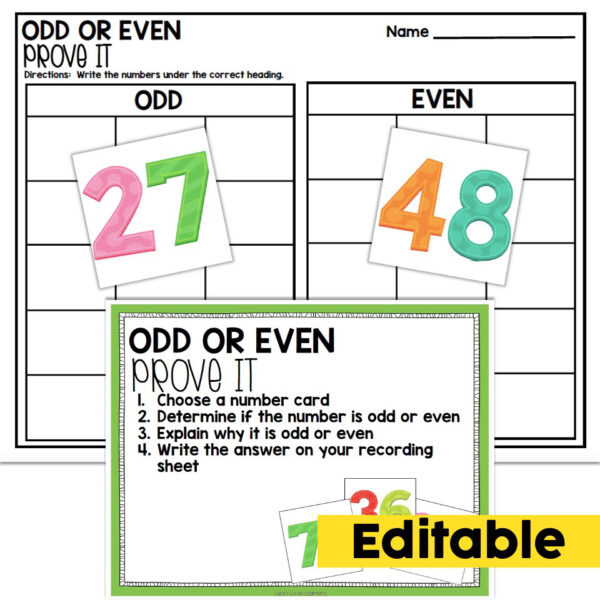Editable 2nd Grade Math Center - September - Odd or Even - Prove It ...