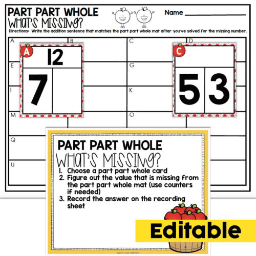 Editable 2nd Grade Math Center - September - Part Part Whole - What's ...
