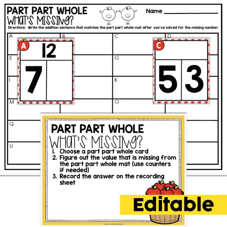 Editable 2nd Grade Math Center - September - Part Part Whole - What's ...
