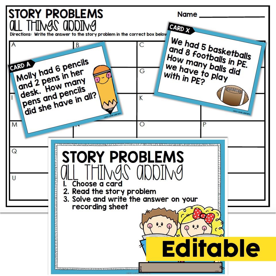 Editable 2nd Grade Math Center - September - Story Problems - All ...