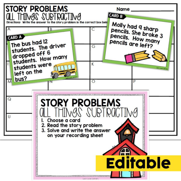 Editable 2nd Grade Math Center - September - Story Problems - All ...