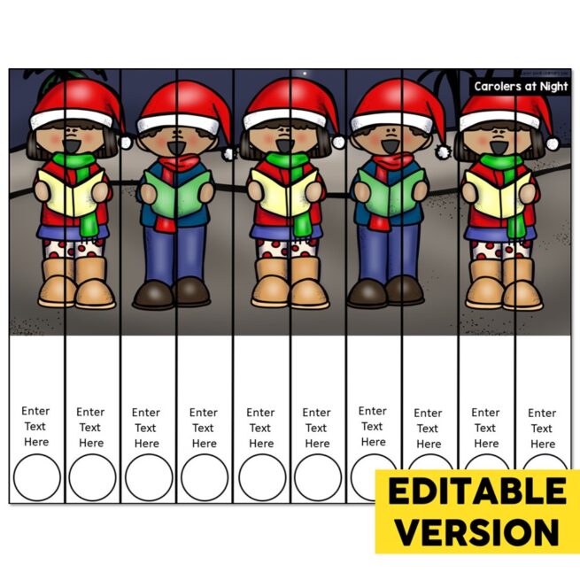 Editable December Math Puzzle – Carolers at Night - Lucky Little Learners
