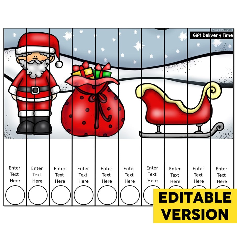 Editable December Math Puzzle – Gift Delivery Time - Lucky Little Learners