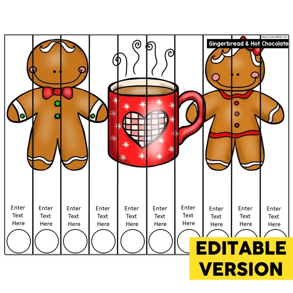 Editable December Math Puzzle – Gingerbread and Hot Chocolate - Lucky ...