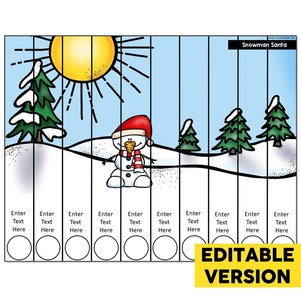 Editable December Math Puzzle – Snowman Santa - Lucky Little Learners