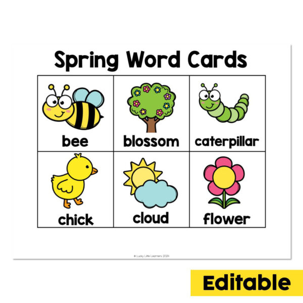 Editable Seasonal Vocabulary - Spring Word Cards - Lucky Little Learners
