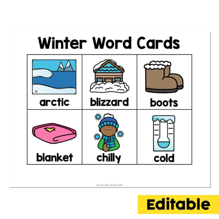 Editable Seasonal Vocabulary - Winter Word Cards - Lucky Little Learners