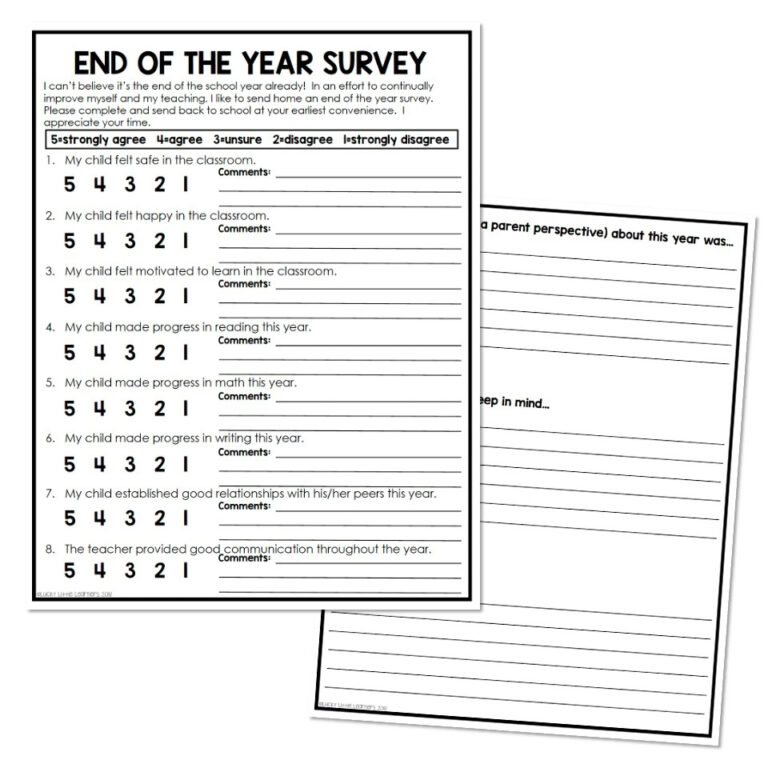 End of Year Survey for Parents - Lucky Little Learners