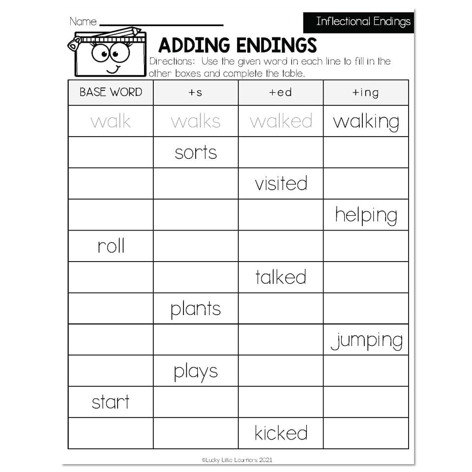 Inflectional Ending Worksheets