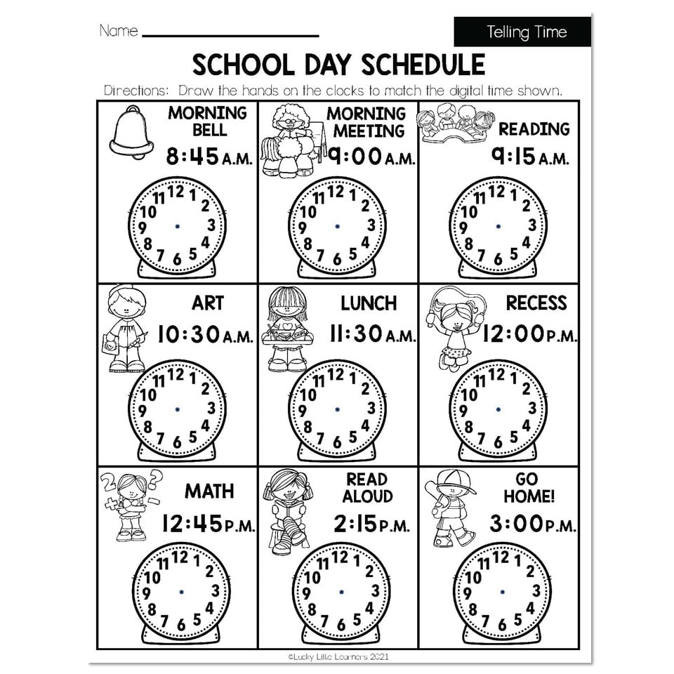 Fall - Early Finishers 2nd Grade - Math - Telling Time - School Day ...