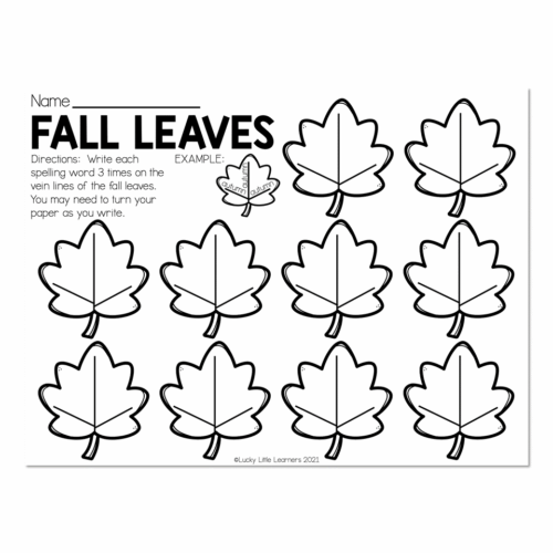 Fall Spelling Word Work Practice - Fall Leaves - Lucky Little Learners